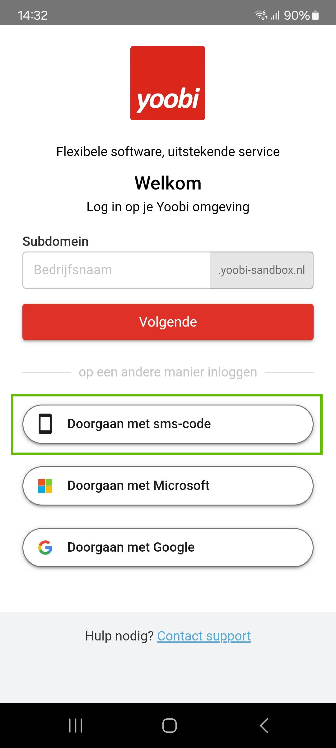 Inloggen met een sms-code (kan alleen in Yoobi app) - Yoobi NL help